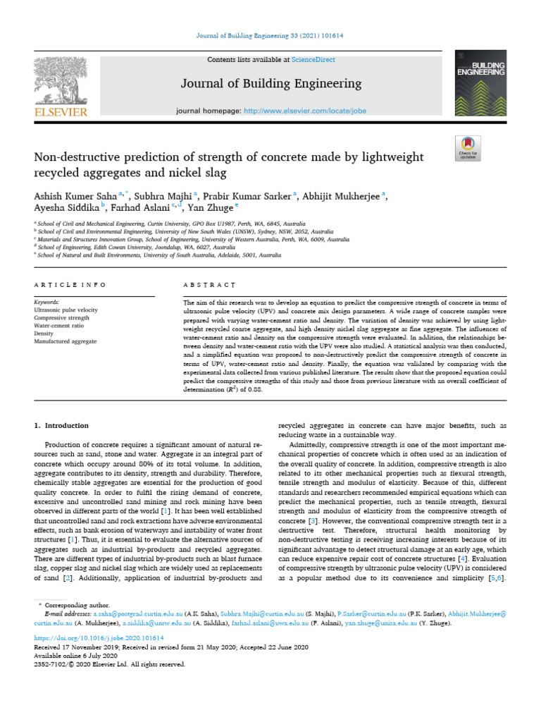Non-Destructive Prediction of Strength of Concrete Made by Lightweight ...