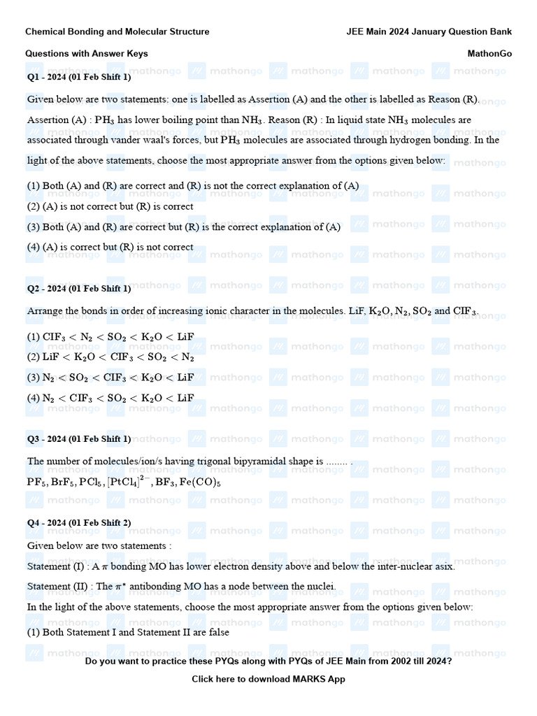 Chemical Bonding and Molecular Structure - JEE Main 2024 January ...