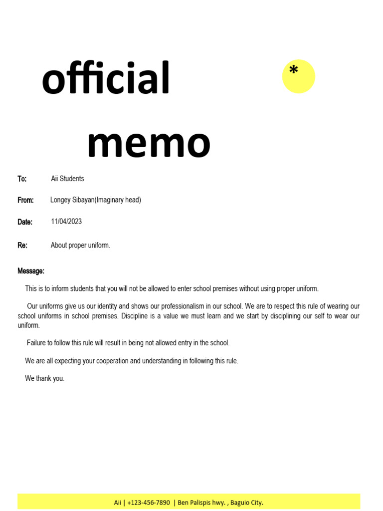 Official Memo: Aii - +123-456-7890 - Ben Palispis Hwy., Baguio City ...