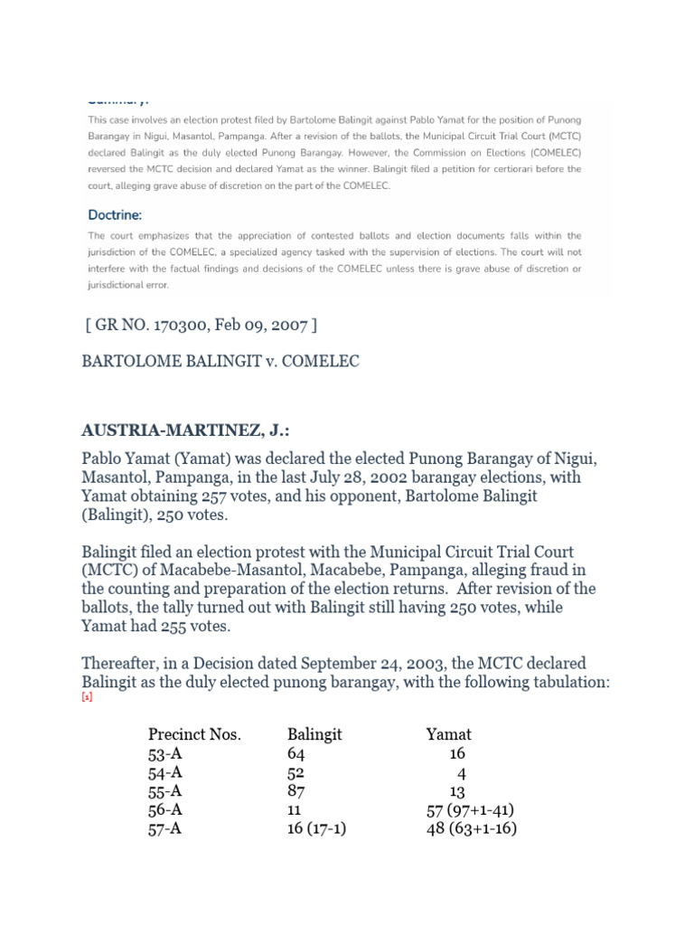 BARTOLOME BALINGIT v. COMELEC | PDF | Commission On Elections ...