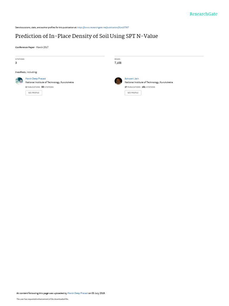 Prediction of In-Place Density of Soil Using SPT N | PDF | Errors And ...