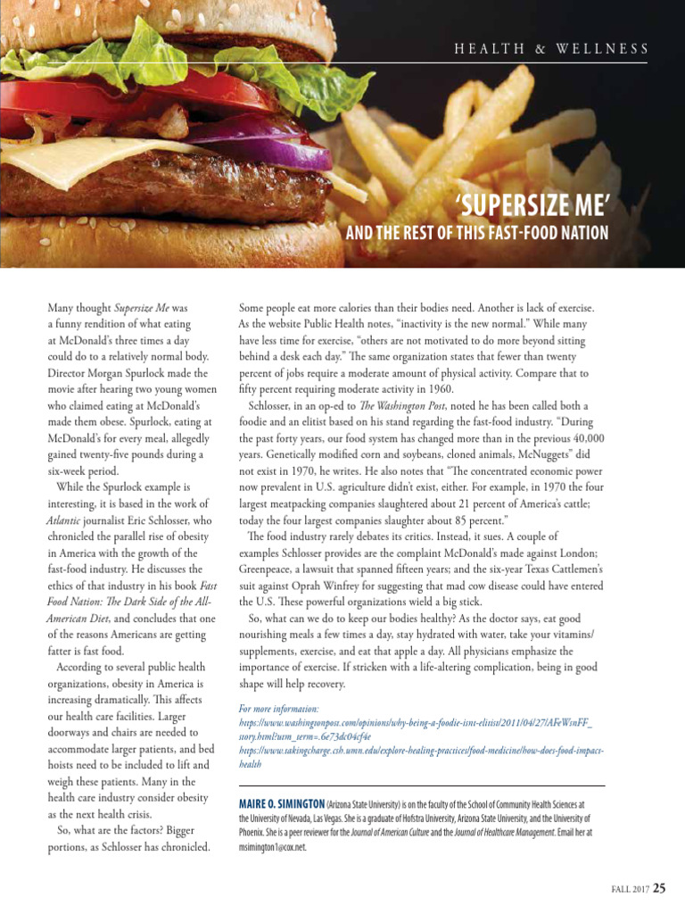 Supersize Me': and The Rest of This Fast-Food Nation | PDF | Nutrition ...
