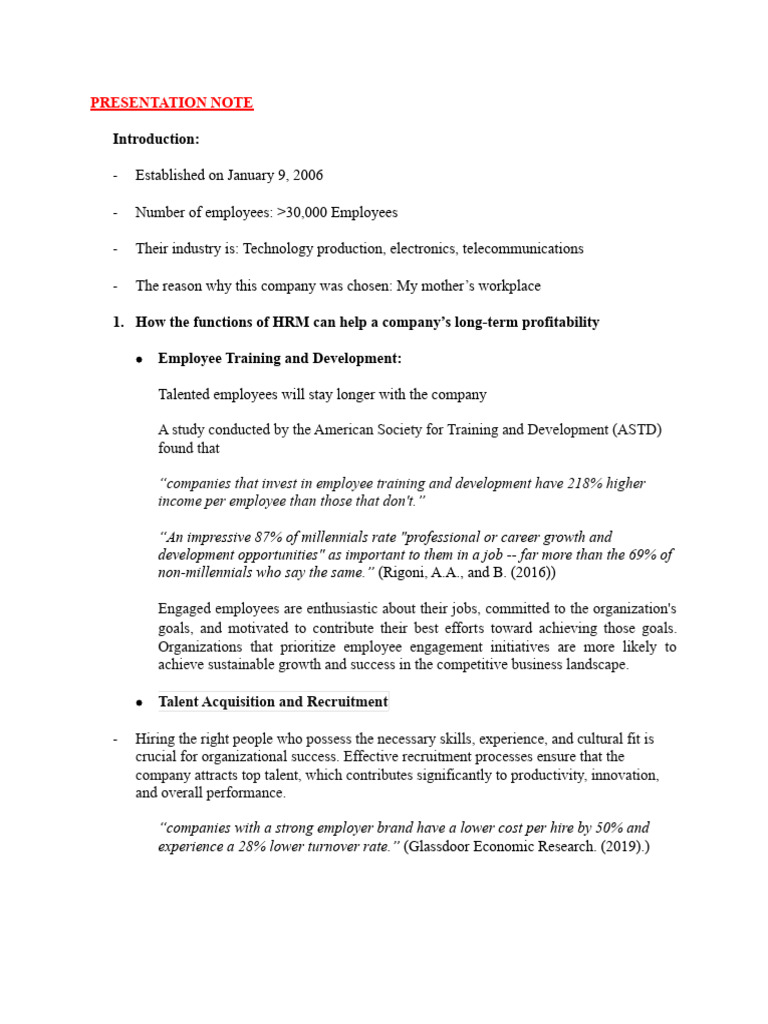 Presentation Note | Download Free PDF | Employment | Human Resources