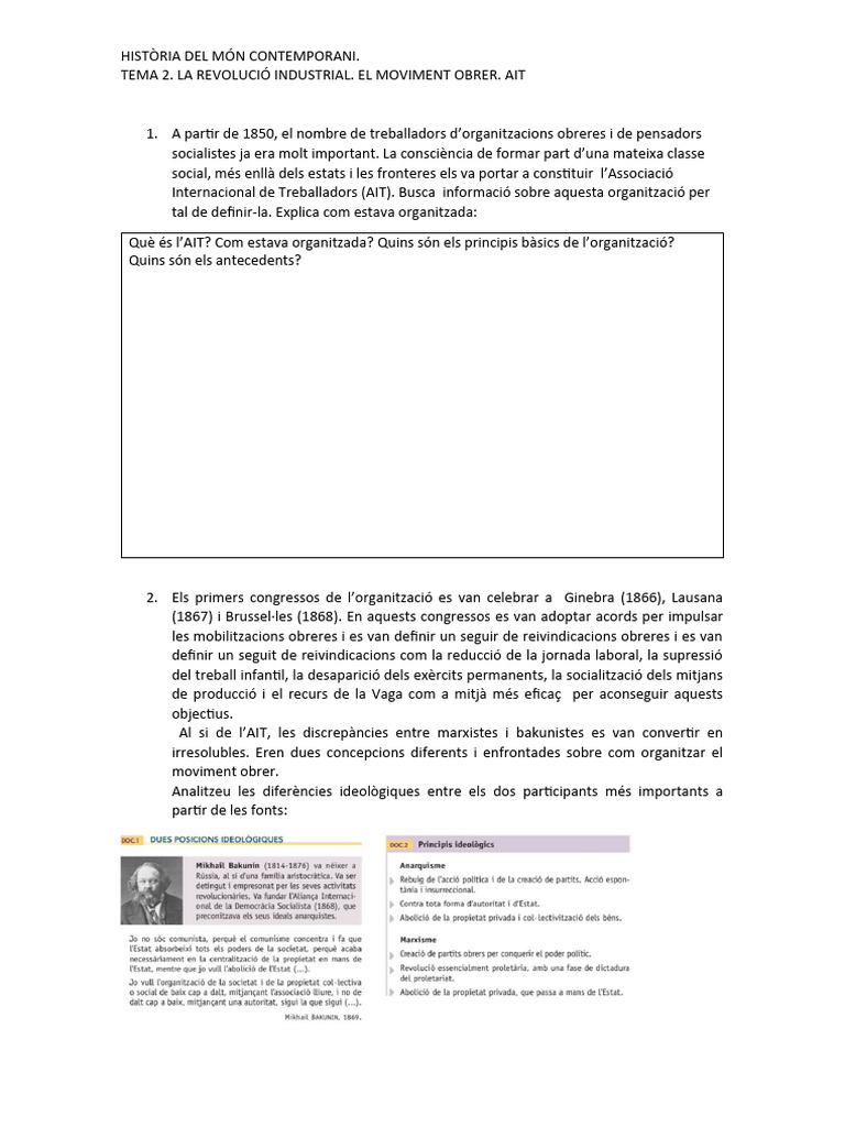 El Moviment Obrer Acti Primer Batx | PDF