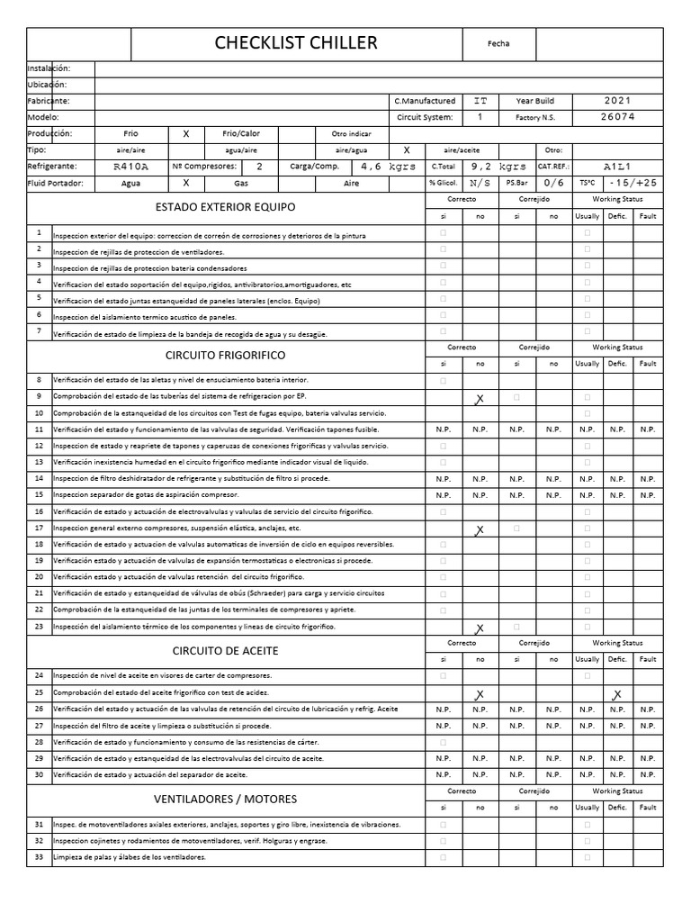 Lista de Verificación Chiller | PDF | Rodamiento (Mecánico) | Refrigerador