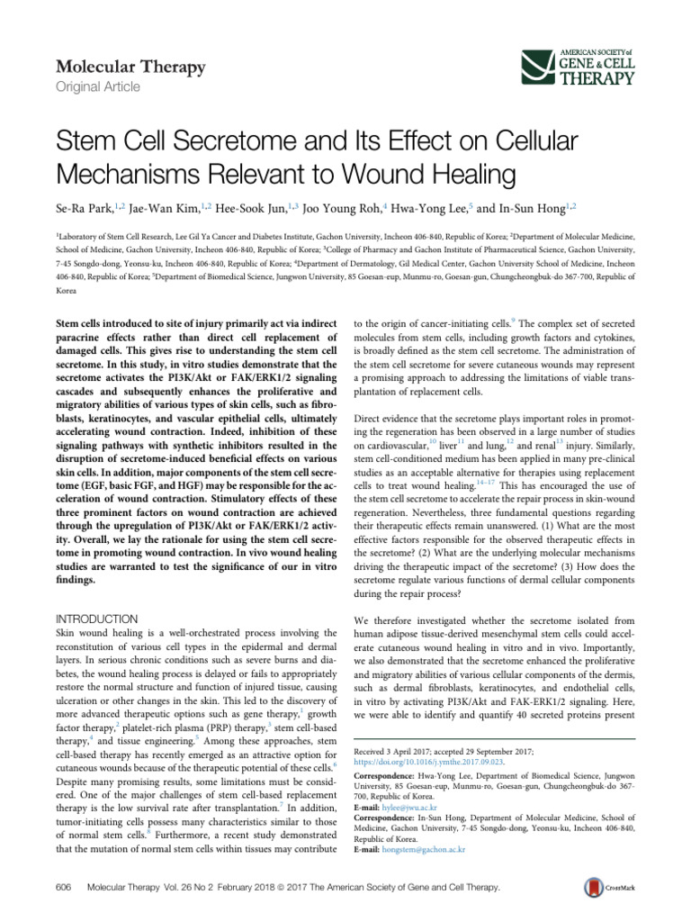 Stem Cell Secretome and Its Effects | PDF | Wound Healing | Stem Cell
