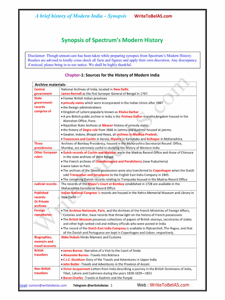 Spectrum Modern History Colour Coded Crux Notes WriteToBeIAS Scanned | PDF