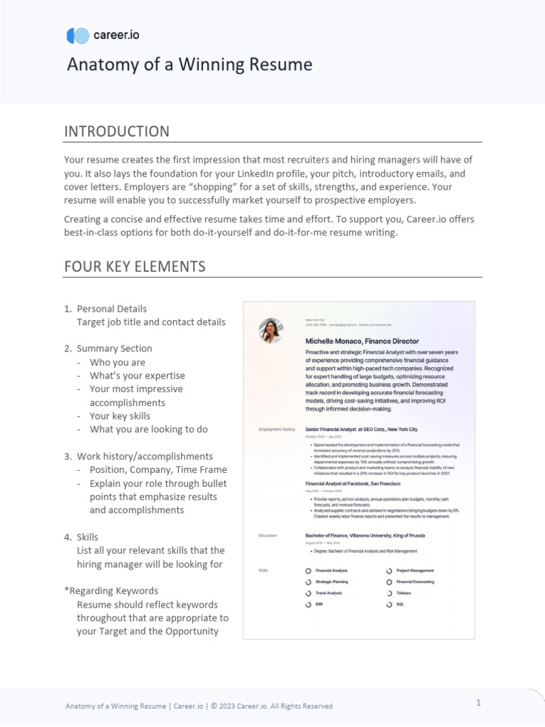 Anatomy of A Winning Resume | PDF | Résumé