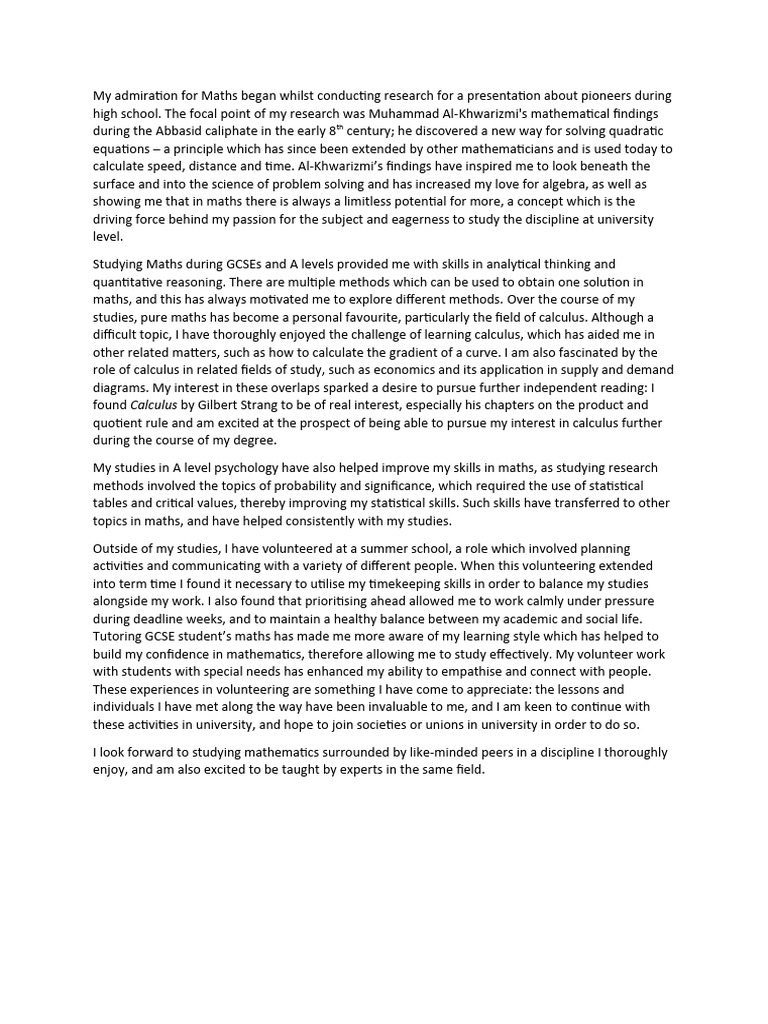 Personal Statement | PDF | Mathematics | Calculus