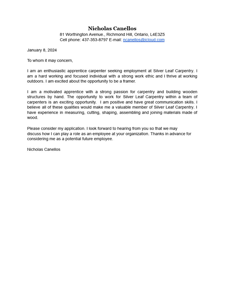 Apprentice Carpenter Job Application | PDF | Carpentry