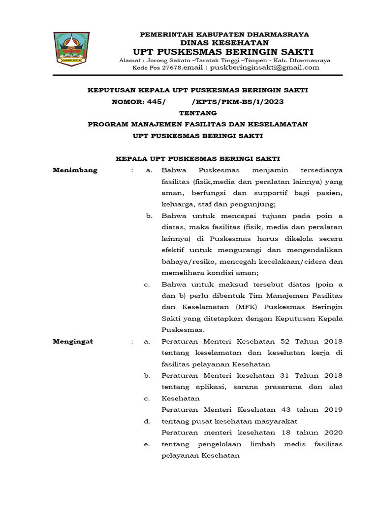 SK Program Manajemen Fasilitas Dan Keselamatan | PDF