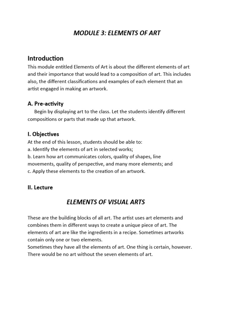 Module 3 Elements of Art | PDF | Composition (Visual Arts) | Vision