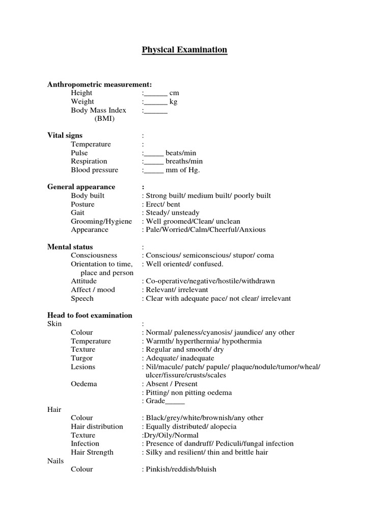Physical examination format | PDF | Human Nose | Edema