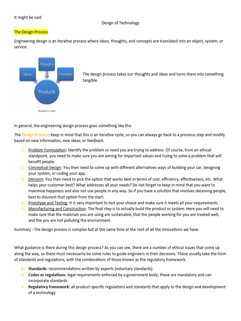 Design of Technology - Notes | PDF | Standardization | Engineering ...