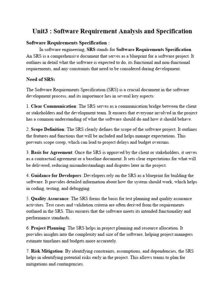 Unit3 - SE - Software Requirement Analaysis&Specification | PDF ...