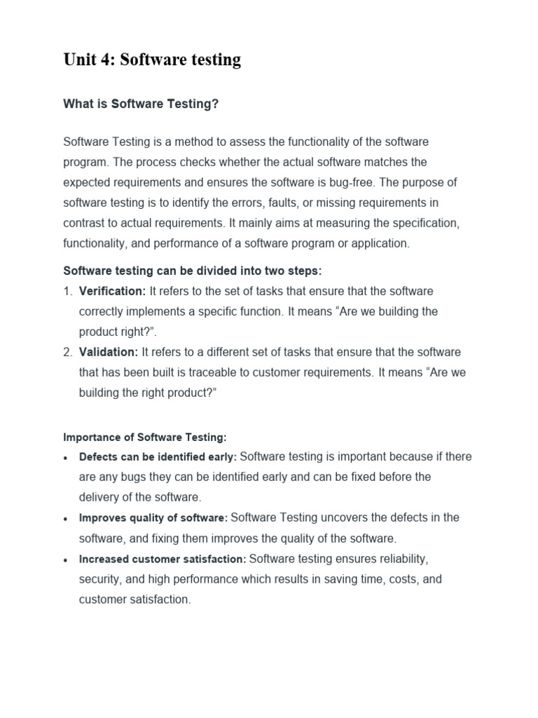 Unit6 Software Testing | PDF | Software Testing | Unit Testing Unit6 Software Testing | PDF | Software Testing | Unit Testing