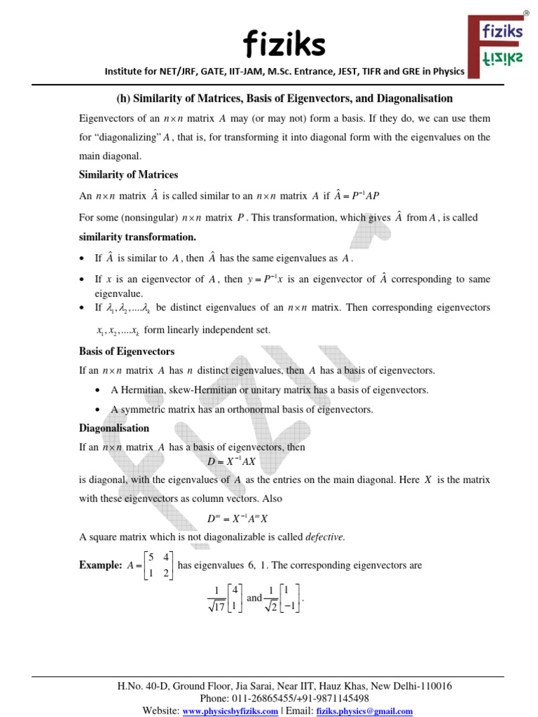 Matrix Similarity and Diagonalization Guide | PDF | Eigenvalues And Eigenvectors | Matrix ...