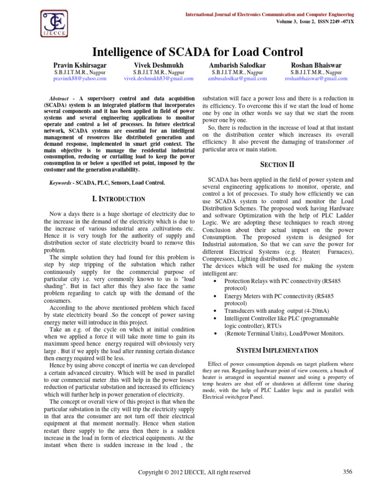 Intelligence of SCADA For Load Control | PDF | Scada | Programmable Logic Controller