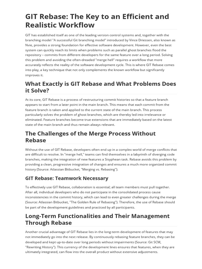 Git Rebase The Key To An Efficient And Realistic Workflow Pdf Version Control Computing