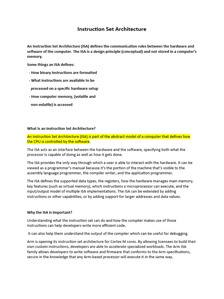Overview of Instruction Set Architecture | PDF | Central Processing ...