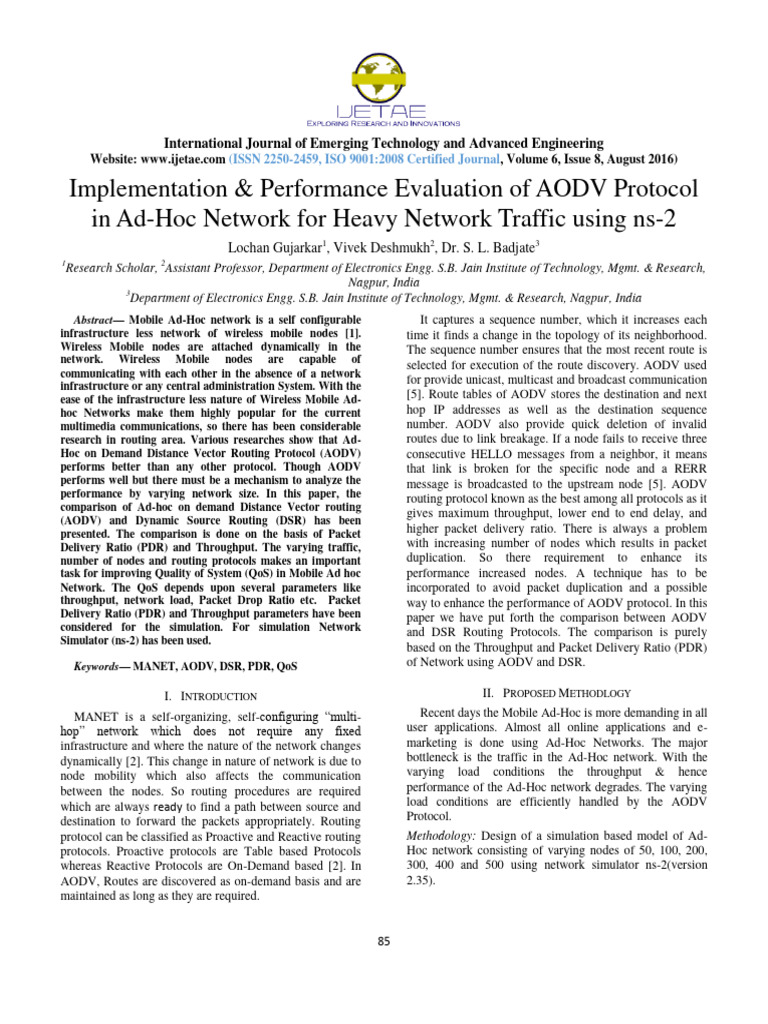 Implementation And Performance Evaluation Of Aodv Protocol Pdf