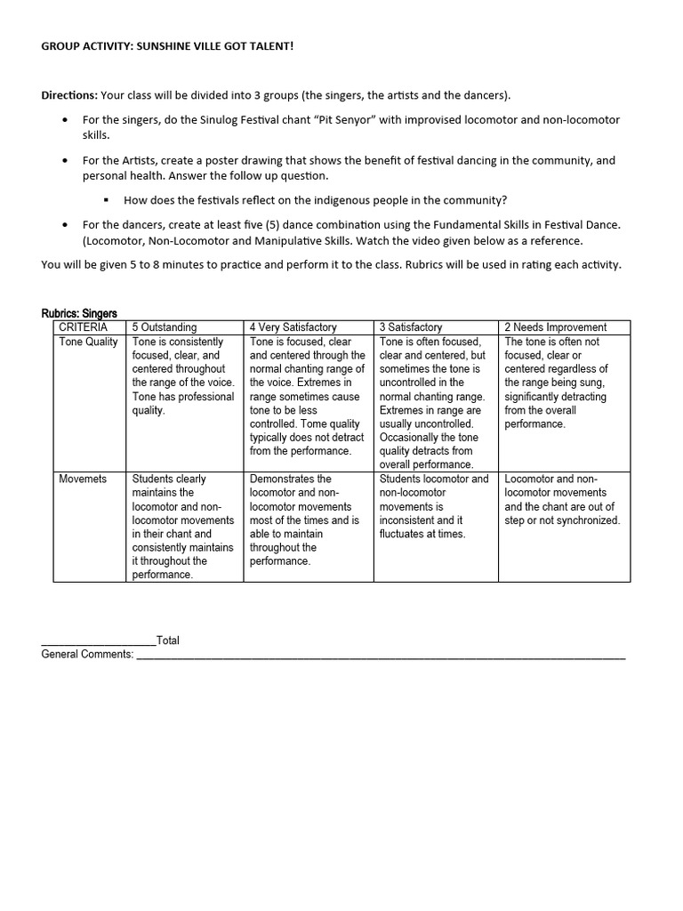 ACTIVITY-RUBRICS | PDF | Dances | Rubric (Academic)