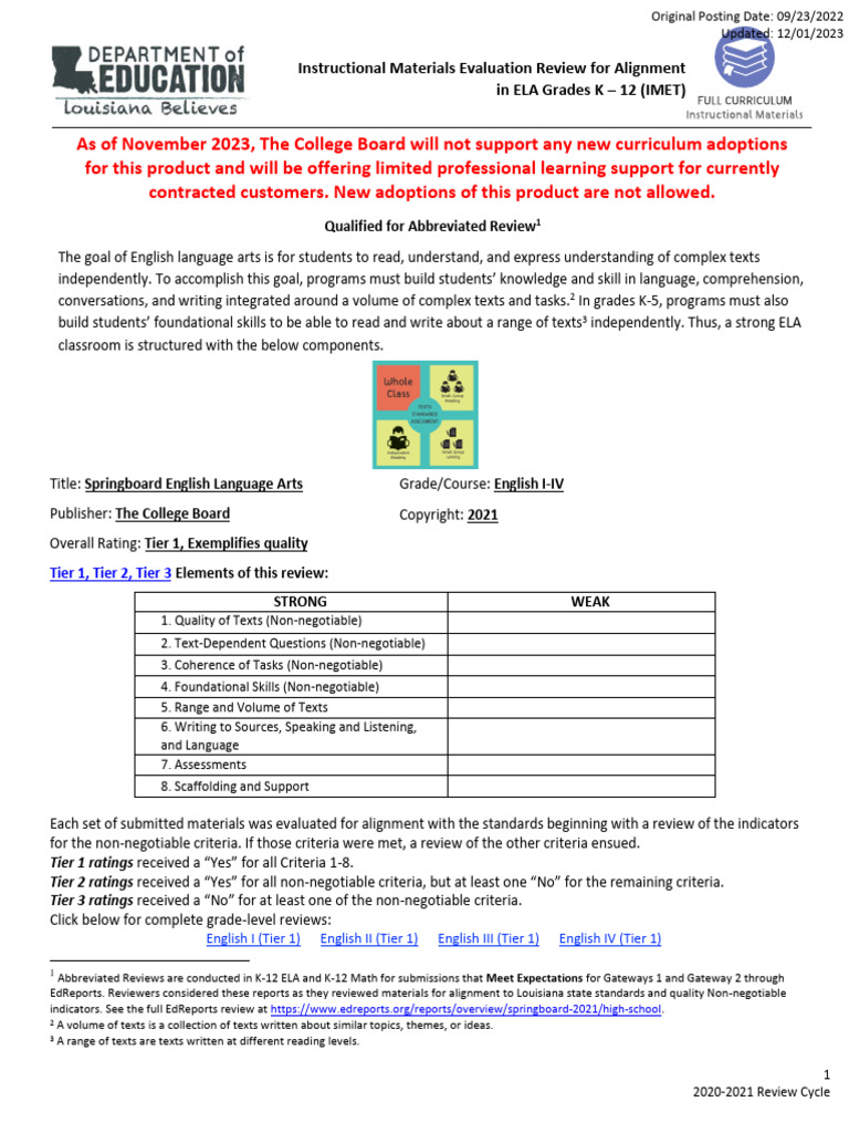 The College Board Springboard English Language Arts English III IV ...