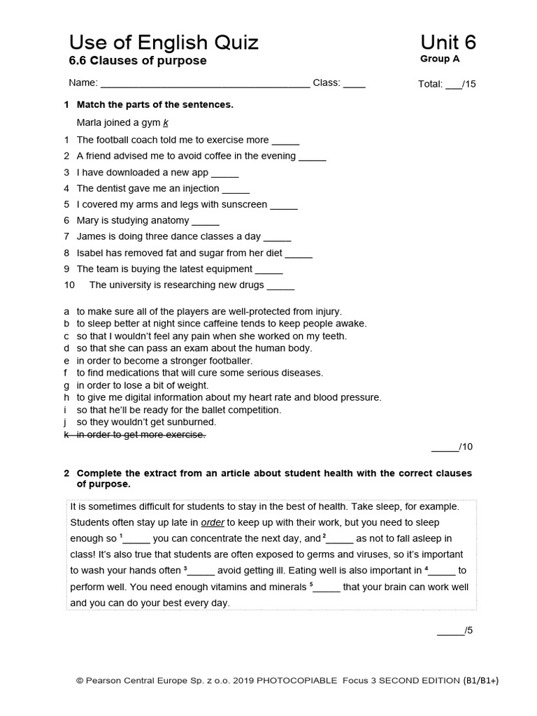 Focus3 2E UoE Quiz Unit6 GroupA | PDF