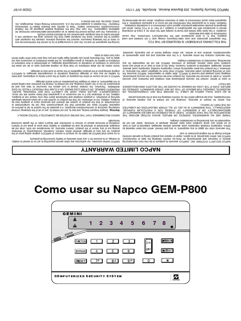 Napco GEM-P800 User Manual | PDF