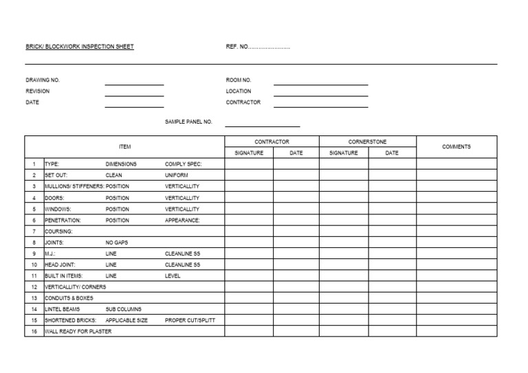 Brick Blockwork Inspection Sheet | PDF
