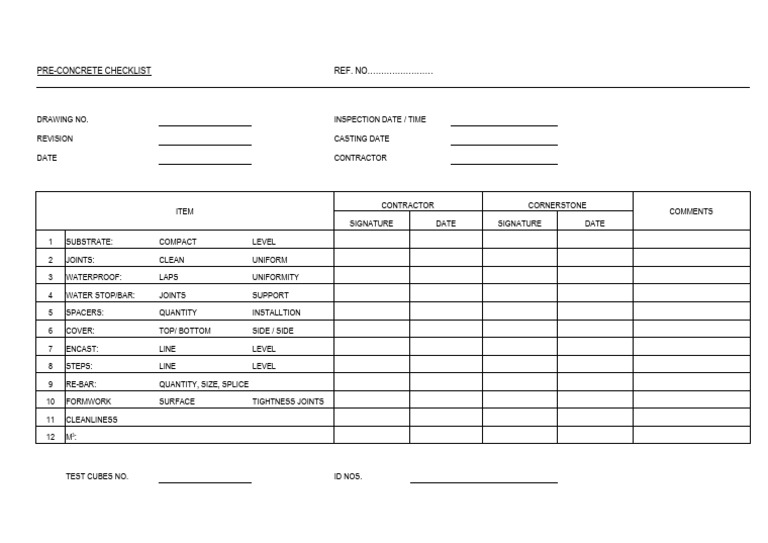 Pre Concrete Checklist | PDF