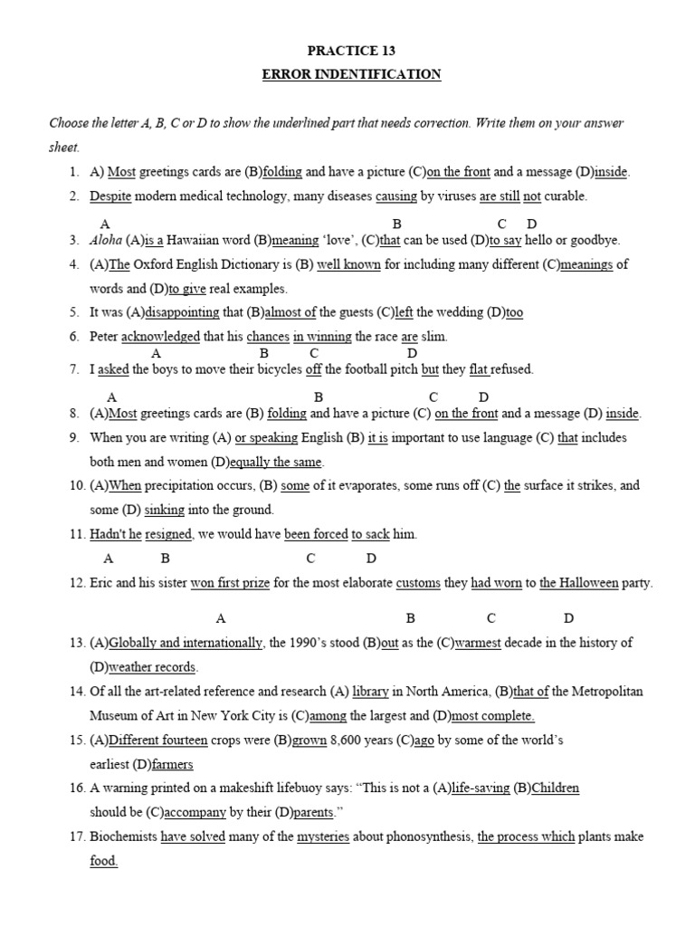 English Grammar Error Quiz | PDF