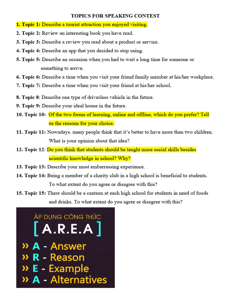 Engaging Topics for Speaking Contests | PDF | Behavioural Sciences ...