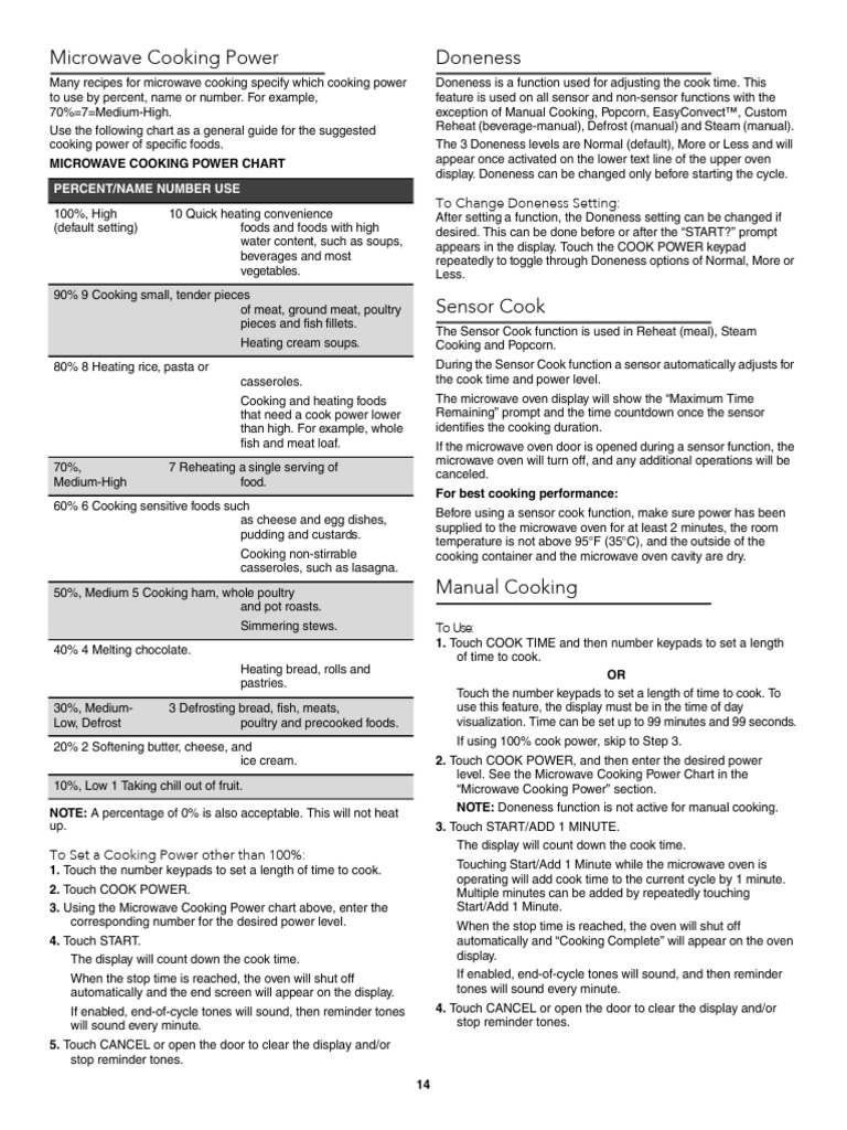Microwave Cooking Power - KitchenAid KOCE500ESS Manual | PDF | Cooking ...