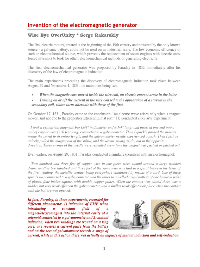 Invention of the electromagnetic generator | PDF | Electromagnetic ...