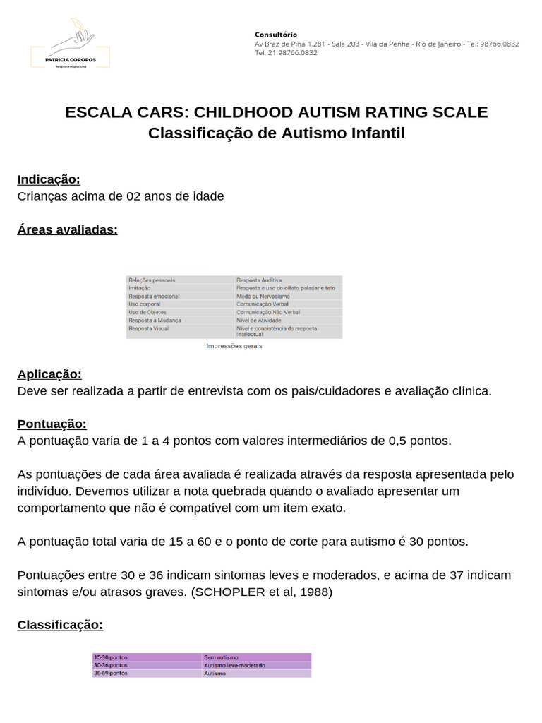 Escala Cars | Download grátis PDF | Espectro do autismo | Comunicação ...