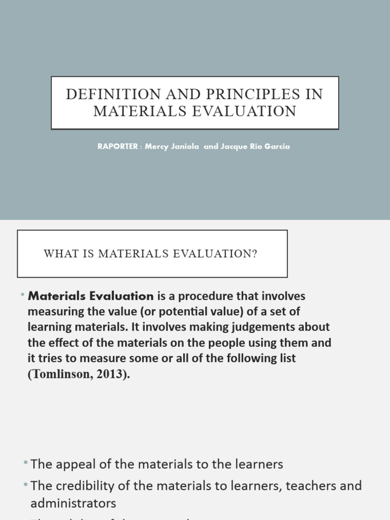 Definition and Principles of Materials Evaluation | Download Free PDF | Learning | Evaluation