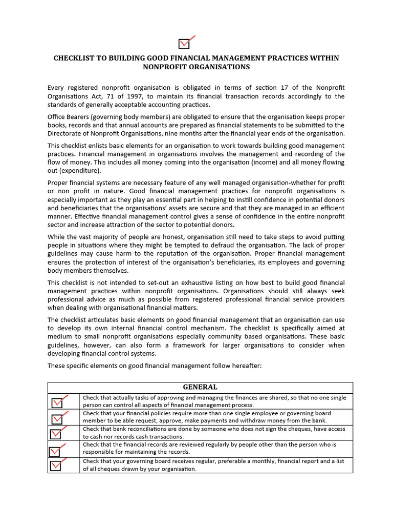 Checklist On Financial Management Practice | Download Free PDF | Cheque ...