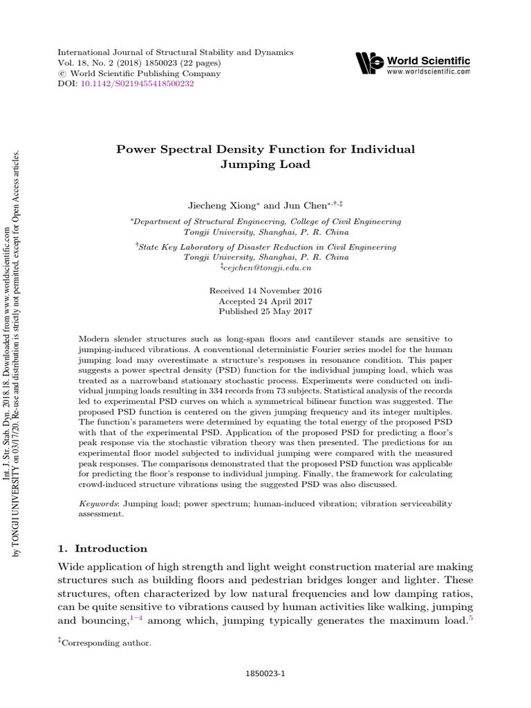 Power Spectral Density Function For Individual Jumping Load Pdf