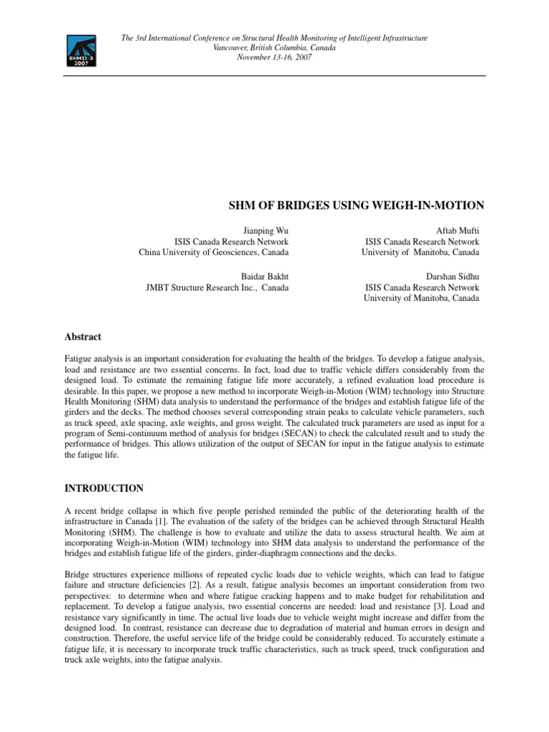 SHM of Bridges Using WIM | Download Free PDF | Fatigue (Material) | Bridge