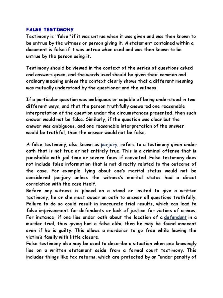 False Testimony....... | PDF | Perjury | Testimony