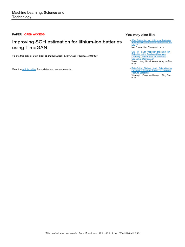LSTM Seol - 2023 - Mach. - Learn. - Sci. - Technol. - 4 - 045007 | PDF | Artificial Neural ...