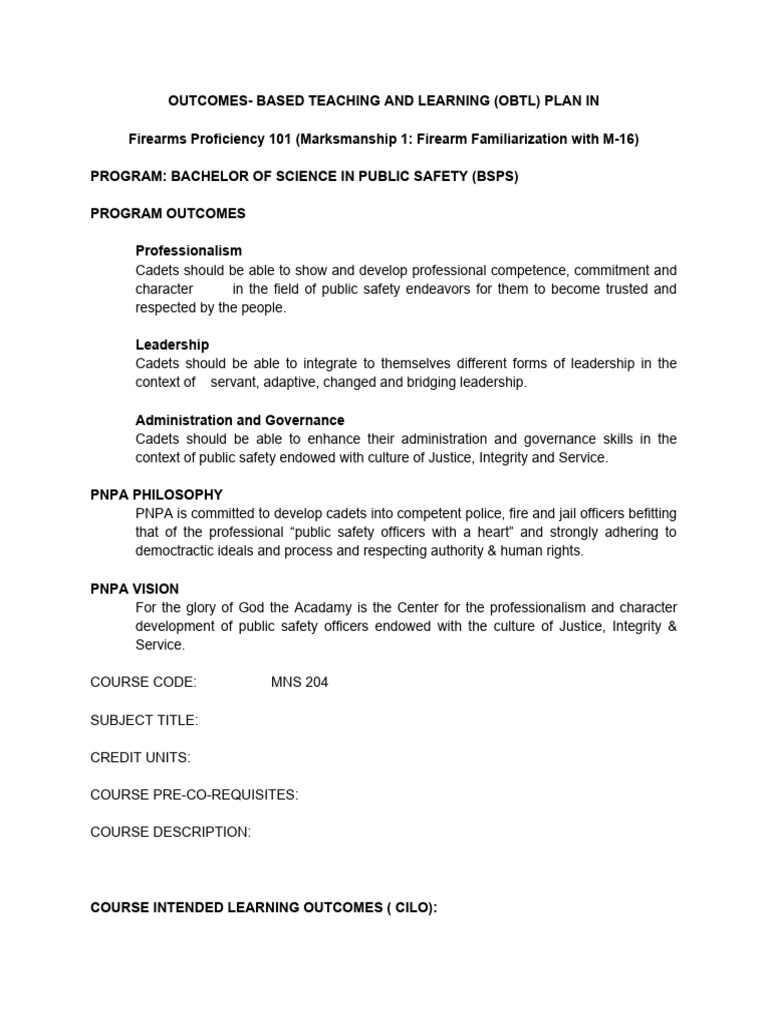 Outcomes - Based Teaching and Learning (Obtl) Plan in | PDF | Leadership | Learning