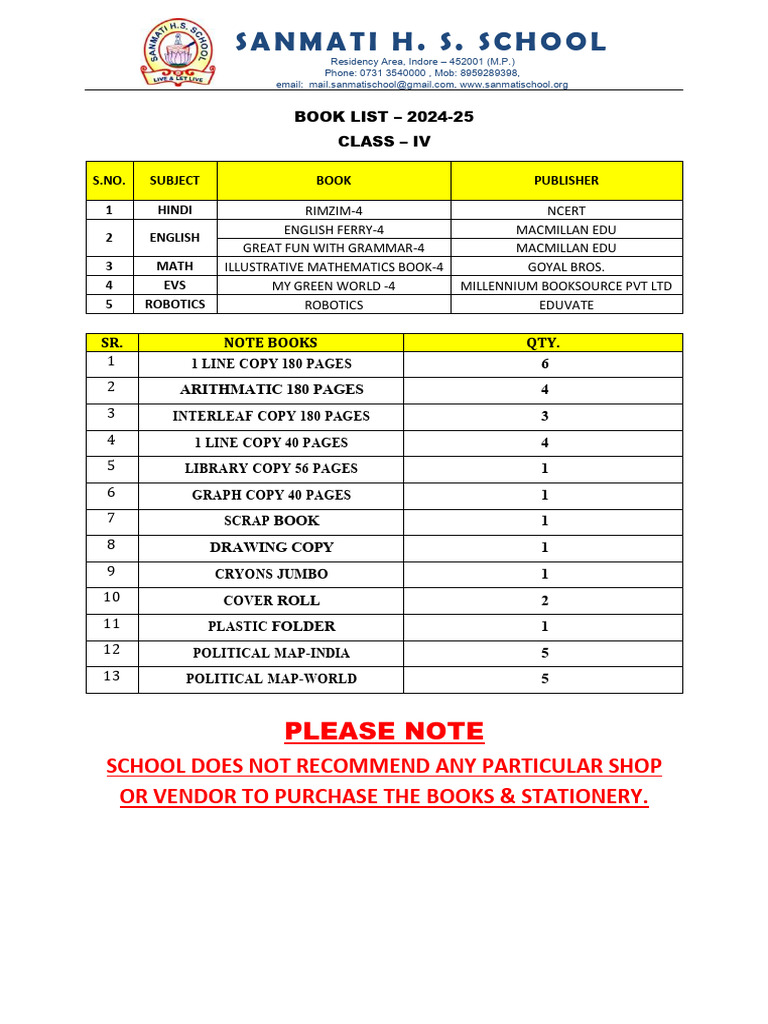 Class-IV Book List | PDF