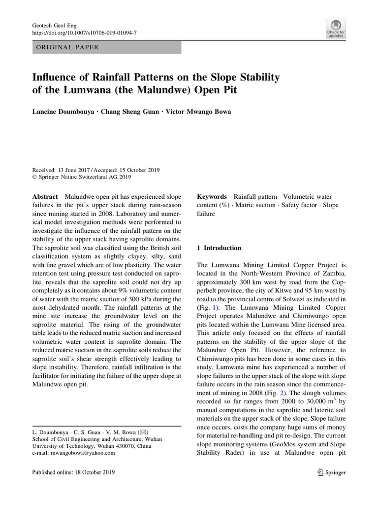 2019 - Influence of Rainfall Pattern On The Slope Stability of Open Pit | Download Free PDF ...