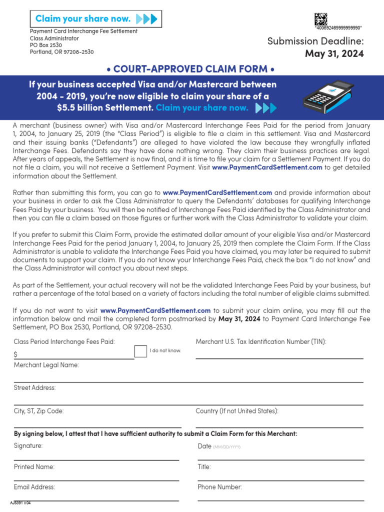 Claim Form | PDF | Master Card | Visa Inc.