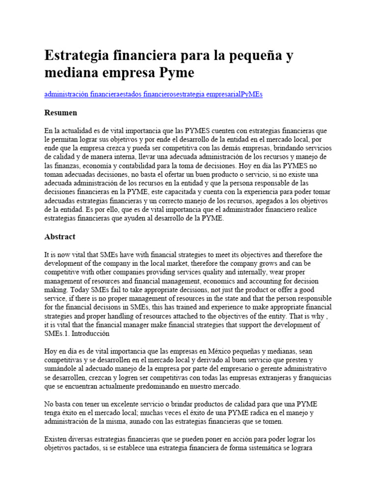 Estrategia Financiera para La Pequeña y Mediana Empresa Pyme | Descargar gratis PDF | Pequeñas y ...