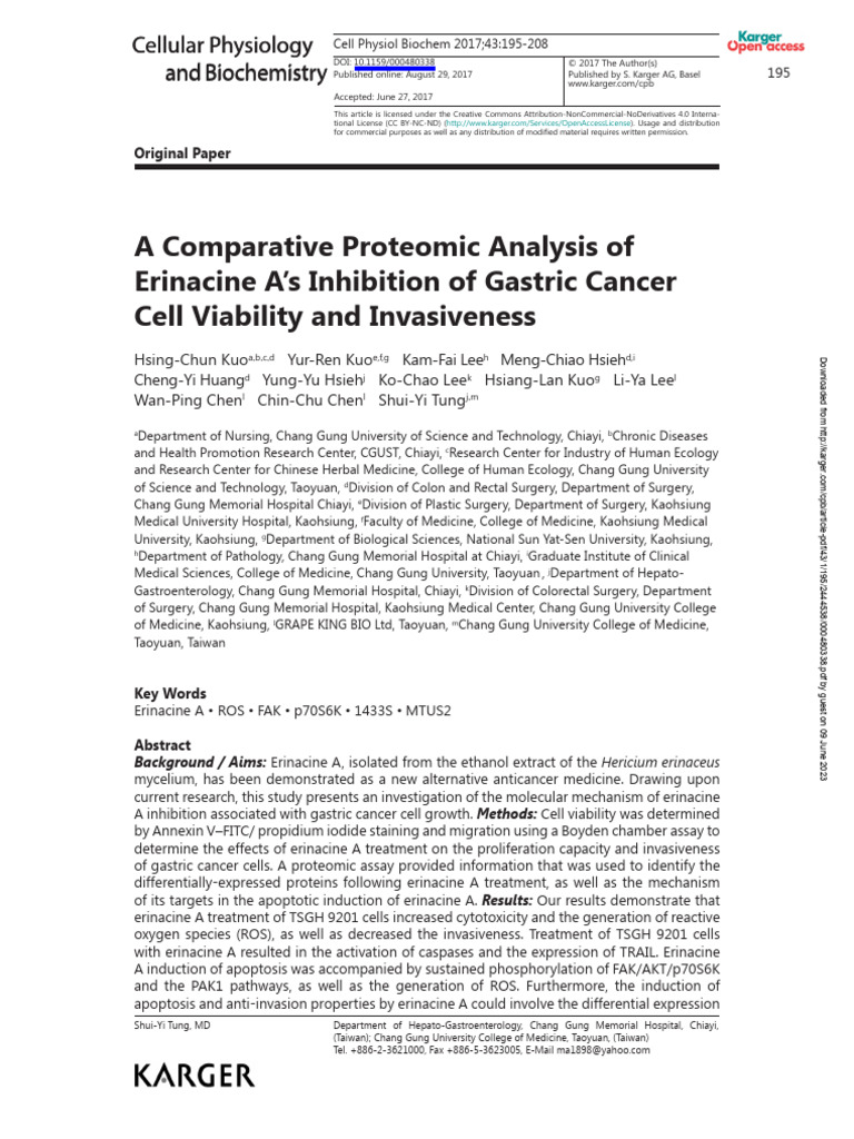 A Comparative Proteomic Analysis of Erinacine A's Inhibition of Gastric Cancer Cell Viability ...