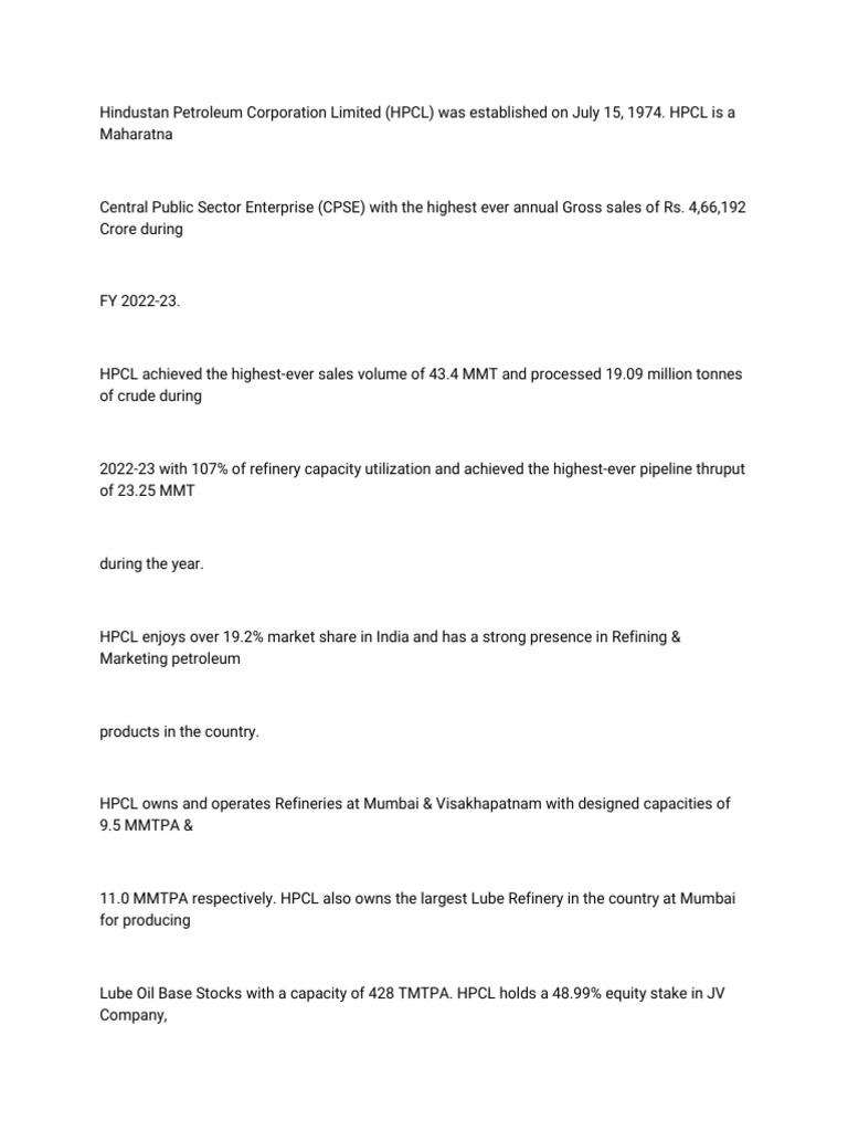 HPCL Organisation Research | Download Free PDF | Economies HPCL Organisation Research | Download Free PDF | Economies