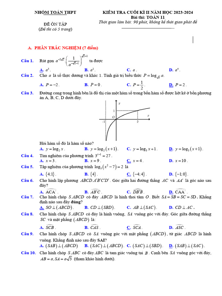 18 de On Tap Kiem Tra Cuoi Ki 2 Toan 11 Nam 2023 2024 70 TN 30 TL | PDF